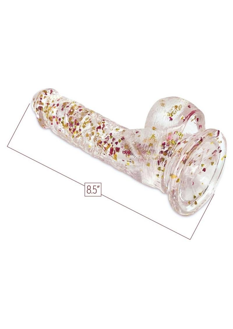 Glittergasm Realistic Clear Dildo with Balls and Suction Cup - Red/Ora – Pleasures & Treasures